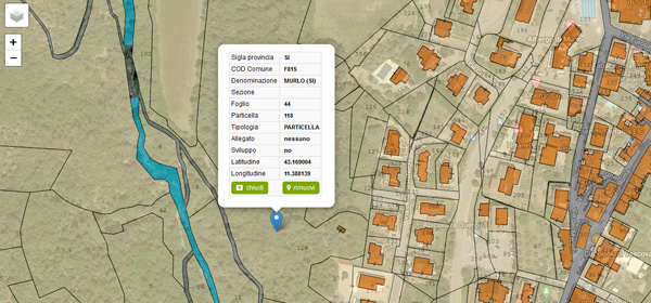 Ricerca e visualizza sulla mappa i dati catastali di una particella